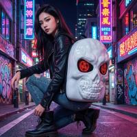 China Custom LED Display Skull Backpack with Programmable RGB Eye Animations, Waterproof ABS + PC Hard Shell, and Bluetooth High-Speed Sync for sale