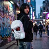China Custom LED Display Skull Backpack with Programmable RGB Eye Animations, Waterproof ABS + PC Hard Shell, and Bluetooth High-Speed Sync for sale
