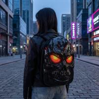China Custom LED Display Skull Backpack, 3D Hard Shell Punk Moto Bag with Programmable RGB Eye Animations for Festivals & Gifting for sale