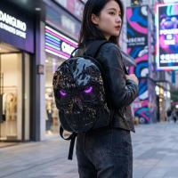 China Custom LED Display Skull Backpack, 3D Hard Shell Punk Moto Bag with Programmable RGB Eye Animations for Festivals & Gifting for sale