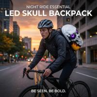 China Advanced Tech Hardshell Backpack - LED Skull Edition | Programmable Purple Eyes, Flame Design, Durable Travel Laptop Bag for sale