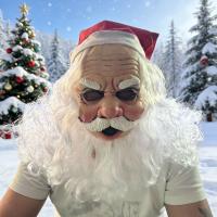 China Realistic Santa Claus Mask Full Head Latex with Hat Beard Adult Christmas Cosplay Party Prop for sale