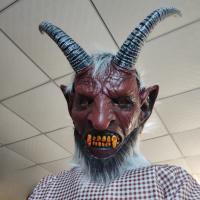 China Horror Devil Mask with Realistic Horns & Beard, Creepy Evil Demon Latex Headgear for Halloween Cosplay Costume Party Prop for sale