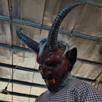 China Horror Devil Mask with Realistic Horns & Beard, Creepy Evil Demon Latex Headgear for Halloween Cosplay Costume Party Prop for sale