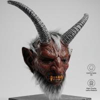 China Horror Devil Mask with Realistic Horns & Beard, Creepy Evil Demon Latex Headgear for Halloween Cosplay Costume Party Prop for sale