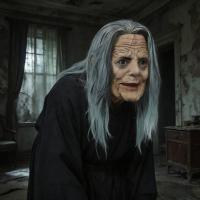 China Scary Old Witch Mask with Long Pale Blue Hair, Wrinkled Latex Female Mask for Halloween Cosplay & Haunted House for sale