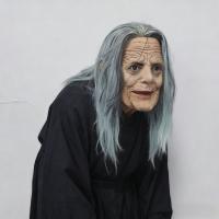 China Scary Old Witch Mask with Long Pale Blue Hair, Wrinkled Latex Female Mask for Halloween Cosplay & Haunted House for sale