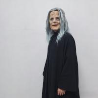 China Scary Old Witch Mask with Long Pale Blue Hair, Wrinkled Latex Female Mask for Halloween Cosplay & Haunted House for sale