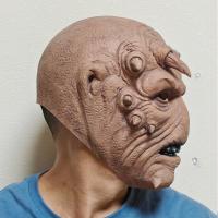 China Horned Demon Latex Mask Scary Orc Monster Headgear Creepy Devil Face Mask for Halloween Cosplay Party Masquerade Costume for sale