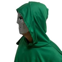 China Techno-Villain Metal Mask with Green Hooded Cape, Majestic Evil Overlord Cosplay Costume for Halloween & Masquerade Parties for sale