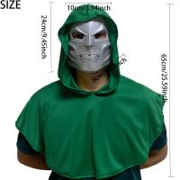 China Techno-Villain Metal Mask with Green Hooded Cape, Majestic Evil Overlord Cosplay Costume for Halloween & Masquerade Parties for sale
