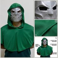China Techno-Villain Metal Mask with Green Hooded Cape, Majestic Evil Overlord Cosplay Costume for Halloween & Masquerade Parties for sale