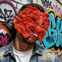 China Bloody Red Fungus Mask For Halloween, Horror Cosplay Prop Mask For Costume Party, Fungal Infected Latex Mask For Men & Women, Red, One Size for sale
