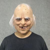 China Halloween Old Man Mask Creepy Grandpa Mask with White Hair realistic Latex Wrinkle Face Headpiece Funny Cosplay Props for sale