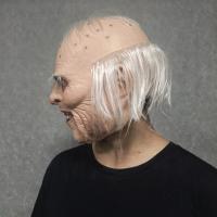 China Halloween Old Man Mask Creepy Grandpa Mask with White Hair realistic Latex Wrinkle Face Headpiece Funny Cosplay Props for sale