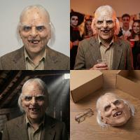 China Halloween Old Man Mask Creepy Grandpa Mask with White Hair realistic Latex Wrinkle Face Headpiece Funny Cosplay Props for sale