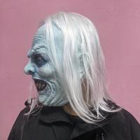 China Pale Ghoul Horror Latex Mask - Creepy Full Head Undead Monster Headpiece with White Hair for Halloween Costume & Cosplay Props for sale