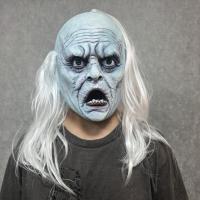 China Realistic Scary Zombie Mask with Long White Hair, Horror Undead Ghost Latex Full Face Mask for Halloween Cosplay Costume Party for sale
