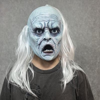China Realistic Scary Zombie Mask with Long White Hair, Horror Undead Ghost Latex Full Face Mask for Halloween Cosplay Costume Party for sale