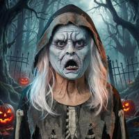 China Realistic Scary Zombie Mask with Long White Hair, Horror Undead Ghost Latex Full Face Mask for Halloween Cosplay Costume Party for sale