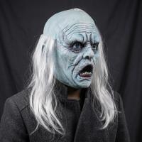 China Realistic Scary Zombie Mask with Long White Hair, Horror Undead Ghost Latex Full Face Mask for Halloween Cosplay Costume Party for sale