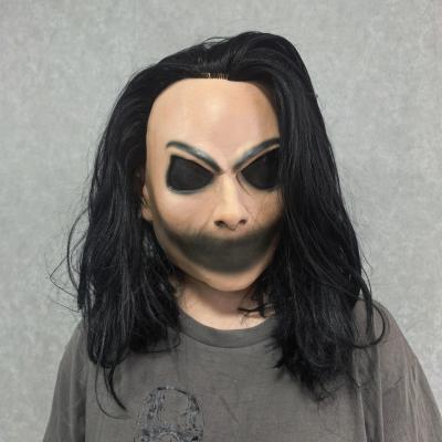 China Creepy Slasher Mask with Black Long Hair, Realistic Faceless Killer Latex Mask for Halloween Cosplay Horror Costume Party for sale