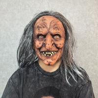 China Scary Evil Witch Mask with Long Grey Hair, Realistic Old Hag Latex Mask for Halloween Cosplay Horror Costume Props for sale