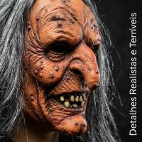 China Scary Evil Witch Mask with Long Grey Hair, Realistic Old Hag Latex Mask for Halloween Cosplay Horror Costume Props for sale