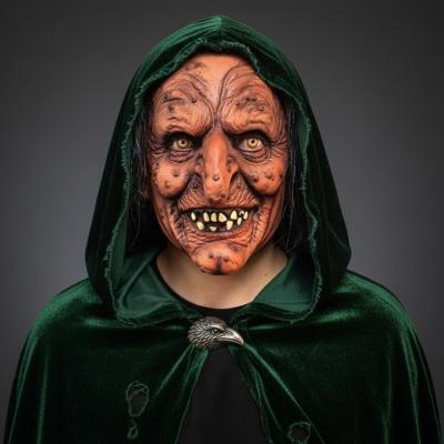 China Scary Evil Witch Mask with Long Grey Hair, Realistic Old Hag Latex Mask for Halloween Cosplay Horror Costume Props for sale