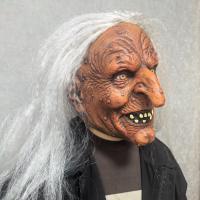 China Terrifying Witch Mask - Long Grey Hair & Wrinkled Skin for Halloween Cosplay for sale