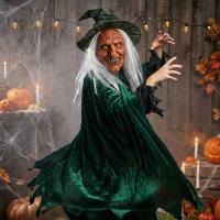China Terrifying Witch Mask - Long Grey Hair & Wrinkled Skin for Halloween Cosplay for sale