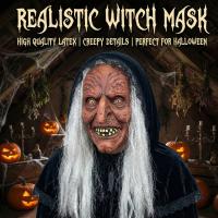 China Terrifying Witch Mask - Long Grey Hair & Wrinkled Skin for Halloween Cosplay for sale