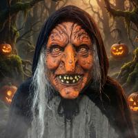 China Terrifying Witch Mask - Long Grey Hair & Wrinkled Skin for Halloween Cosplay for sale