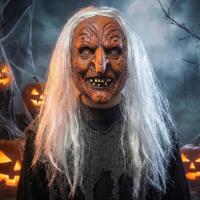 China Terrifying Witch Mask - Long Grey Hair & Wrinkled Skin for Halloween Cosplay for sale