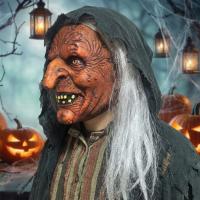 China Terrifying Witch Mask - Long Grey Hair & Wrinkled Skin for Halloween Cosplay for sale