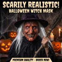 China Terrifying Witch Mask - Long Grey Hair & Wrinkled Skin for Halloween Cosplay for sale
