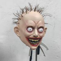 China Creepy Smiling Monster Mask Horror Full Head Latex Scary Ghost Face with Hair for Halloween Cosplay Costume Party Props for sale
