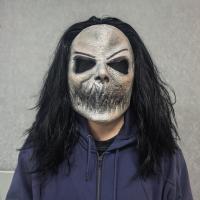 China Realistic Sinister Ghoul Mask with Black Wig - Gory Jaw, Blackout Eyes - Halloween, Horror, Zombie Cosplay Costumes, Spooky Display for sale