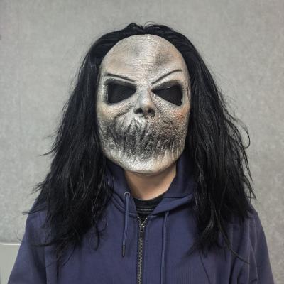 China Realistic Sinister Ghoul Mask with Black Wig - Gory Jaw, Blackout Eyes - Halloween, Horror, Zombie Cosplay Costumes, Spooky Display for sale