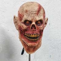 China Realistic Gory Fleshless Zombie Horror Mask with Yellow Teeth - Creepy Full Head Latex Headpiece for Adults Halloween Costume Party Cosplay Prop for sale