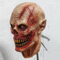 China Realistic Gory Fleshless Zombie Horror Mask with Yellow Teeth - Creepy Full Head Latex Headpiece for Adults Halloween Costume Party Cosplay Prop for sale