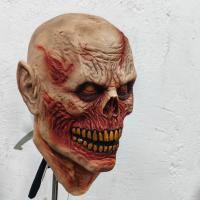 China Realistic Gory Fleshless Zombie Horror Mask with Yellow Teeth - Creepy Full Head Latex Headpiece for Adults Halloween Costume Party Cosplay Prop for sale