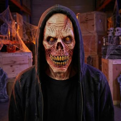China Realistic Gory Fleshless Zombie Horror Mask with Yellow Teeth - Creepy Full Head Latex Headpiece for Adults Halloween Costume Party Cosplay Prop for sale