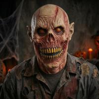China Realistic Gory Fleshless Zombie Horror Mask with Yellow Teeth - Creepy Full Head Latex Headpiece for Adults Halloween Costume Party Cosplay Prop for sale