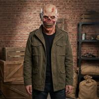 China Realistic Gory Fleshless Zombie Horror Mask with Yellow Teeth - Creepy Full Head Latex Headpiece for Adults Halloween Costume Party Cosplay Prop for sale