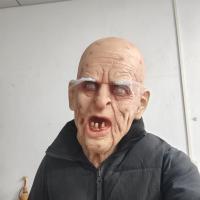 China Realistic Old Man Halloween Latex Mask with Grey Hair - Scary Wrinkly Senior Citizen Full Headpiece for Adult Cosplay Costume Party Props for sale