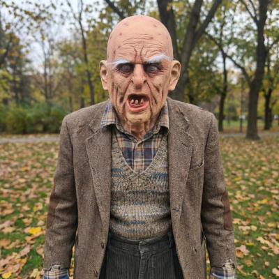 China Realistic Old Man Halloween Latex Mask with Grey Hair - Scary Wrinkly Senior Citizen Full Headpiece for Adult Cosplay Costume Party Props for sale