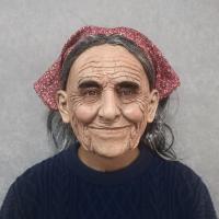 China Realistic Old Woman Latex Mask with Hair and Headscarf - Wrinkly Grandma Female Face Disguise for Adults Halloween Cosplay Costume Props for sale