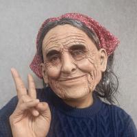 China Realistic Old Woman Latex Mask with Hair and Headscarf - Wrinkly Grandma Female Face Disguise for Adults Halloween Cosplay Costume Props for sale