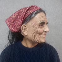 China Realistic Old Woman Latex Mask with Hair and Headscarf - Wrinkly Grandma Female Face Disguise for Adults Halloween Cosplay Costume Props for sale